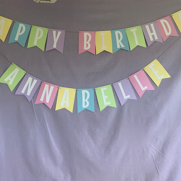 Pastel Rainbow Birthday Banner - Pastel Flag Birthday Banner - Rainbow ...