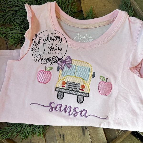 Back to School Bus With Bow Machine Embroidery Design - Etsy
