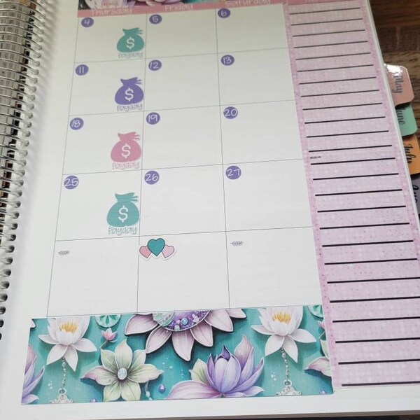 Floral Wooden Background Monthly Planner Sticker Kit, TBM BBP Workbook ...
