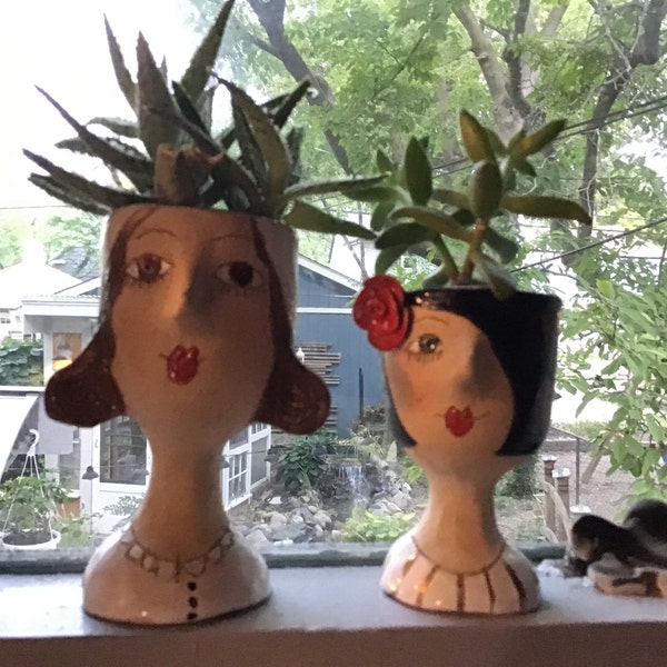 Lady Face Planter Pot, Vintage Interior Female Head Mini Vase, Desk ...
