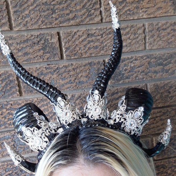 Horns Headdress With Swarovski Crystals , Witch Goth Demon Gothic Black ...