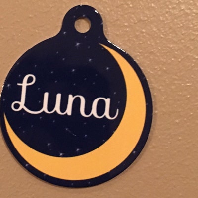 Pet ID Tag Luna Moon Customized Name on Front - Etsy