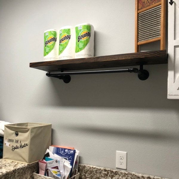 Laundry Room Bar With Attached Wood Shelf, Clothing Rack, Drying Bar ...
