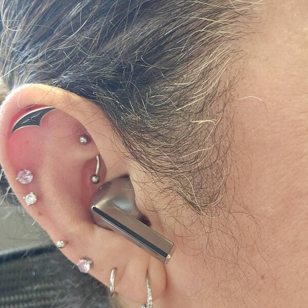 Top Helix Chain Piercing • Hanging Pendulum Helix Earring • Crescent ...