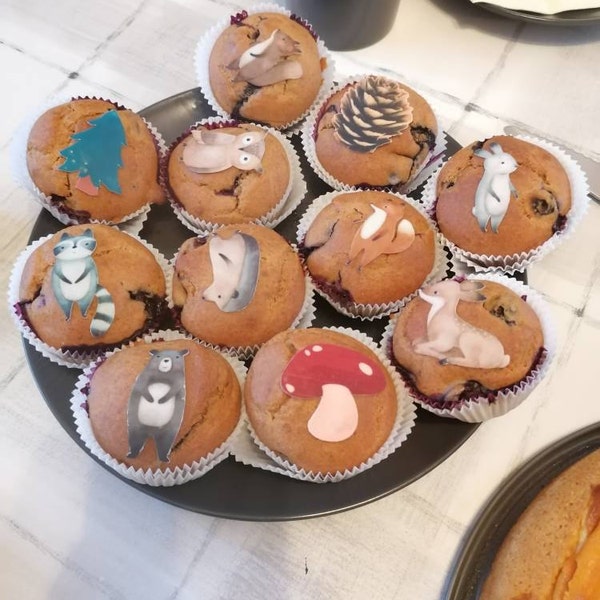 Essbare Deko Waldtiere 18 Stck / Cupcake Topper / Muffin Aufleger / Tortendeko / Kuchendeko Hase ...