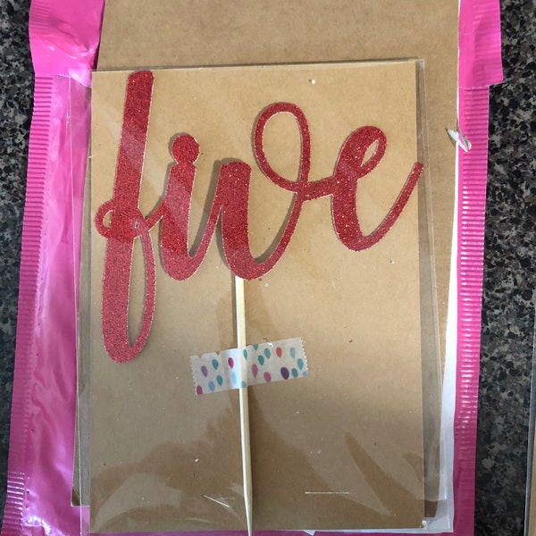 Five Cake Topper, 5th Birthday Topper, 5 Cake Topper, Glitter Five ...