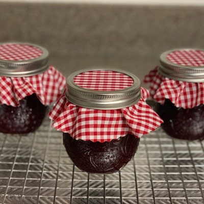 12 Red Gingham Jam Jar Covers, Cloth Fabric Toppers for Mason Jars ...
