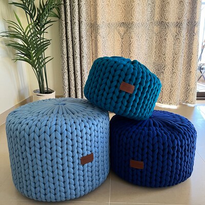 Knitted Pouf, Chunky Knit Pouffe, Round Knit Pouf, Knit Poof, Knitted ...