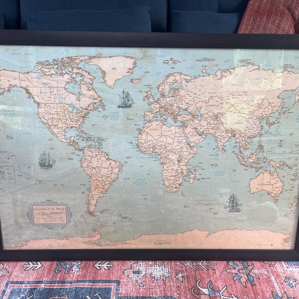 World Map - Rustic Style | Uncustomized | Old Style Wall Map | Map ...