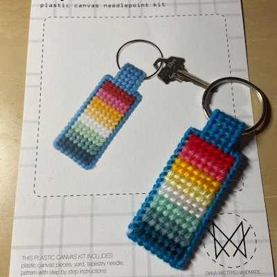 Blue Keychain Plastic Canvas Needlepoint Kit Beginner Kit - Etsy