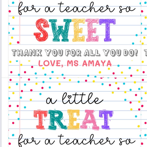 Teacher Sweet Treat Tag, Teacher Appreciation Tag, Teacher Thank You ...