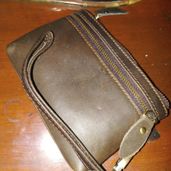 Genuine Leather Key Case Wallet Pouch Bag Keychain Holder With Key Ring ...