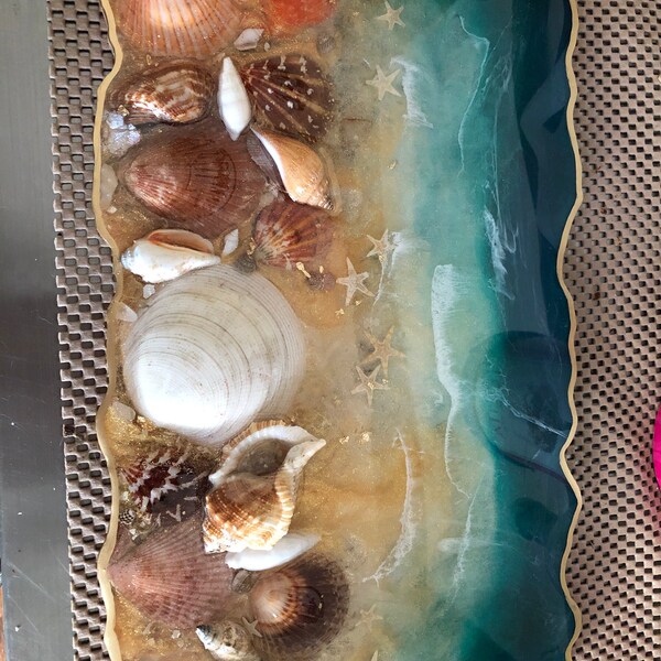 Resin Tray With Seashell Embelishments . - Etsy