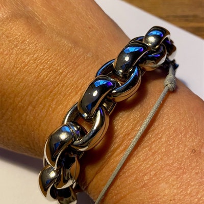 Rhodium Plated Rolo Bracelet, Paperclip Bracelet, Thick Bracelet, Rolo ...