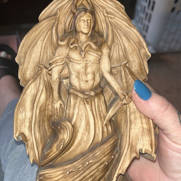 Handmade Samael Statue: Ash Wood Luciferian Occult Decor - Etsy