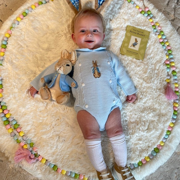 Embroidered Peter Rabbit | Baby Boys Knitted Romper | Long Sleeve | 2 ...