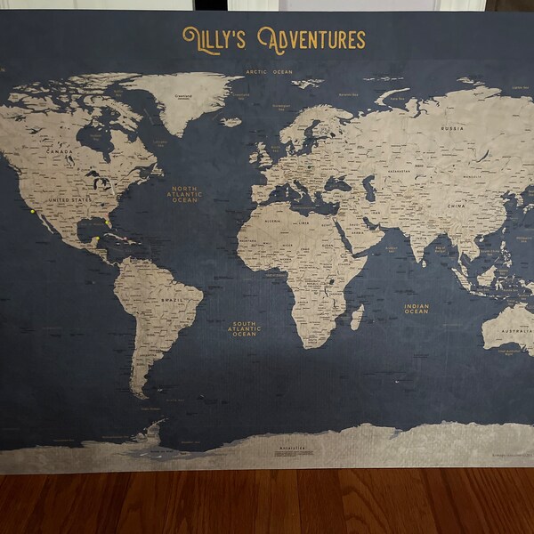 Large World Map Push Pin Executive Style 24x36 or 24x16 Customized Pin ...