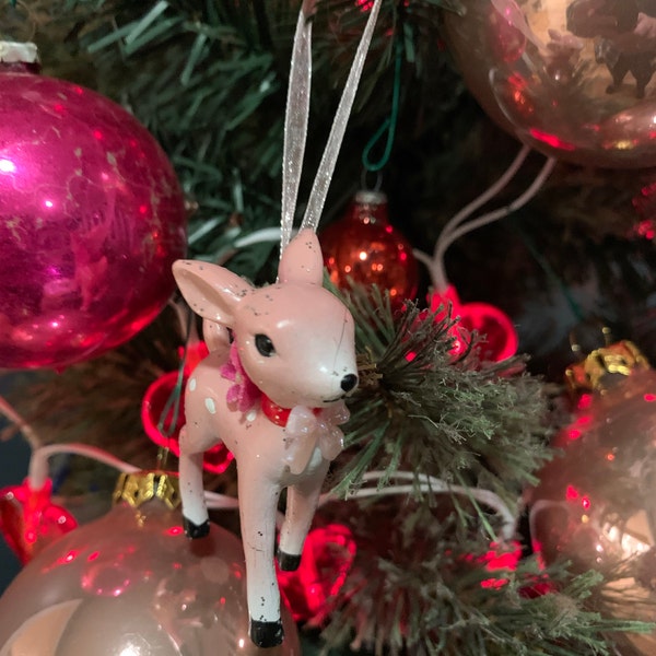Pink Deer Retro Fawn- ONE Pink Christmas Reindeer Tree OR Shelf ...