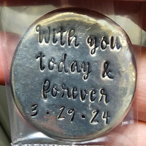Handstamped Pewter, Pocket Token, Wedding Gift, Coin, Lucky Coin ...