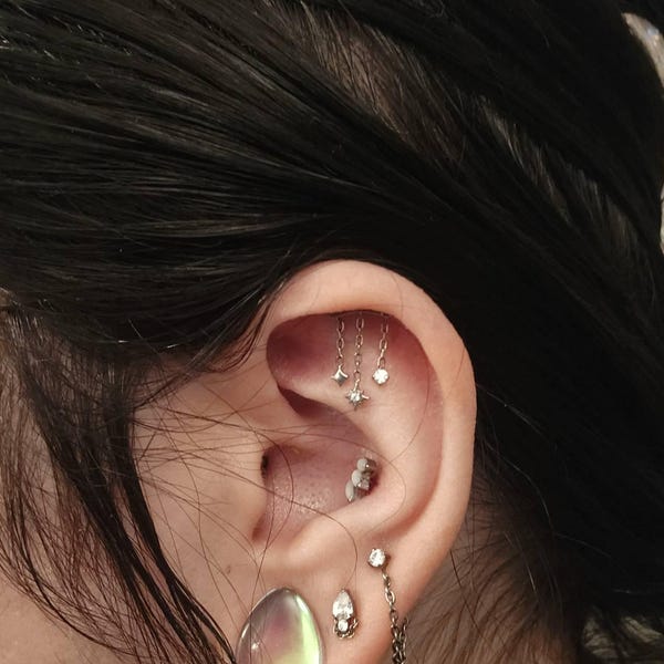North Star Dangle Hidden Helix Threadless Earring, 316L Implant Steel ...