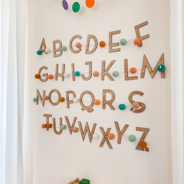 Alphabet Banner Wooden Alphabet Wall Decor Educational Decor Wooden ...