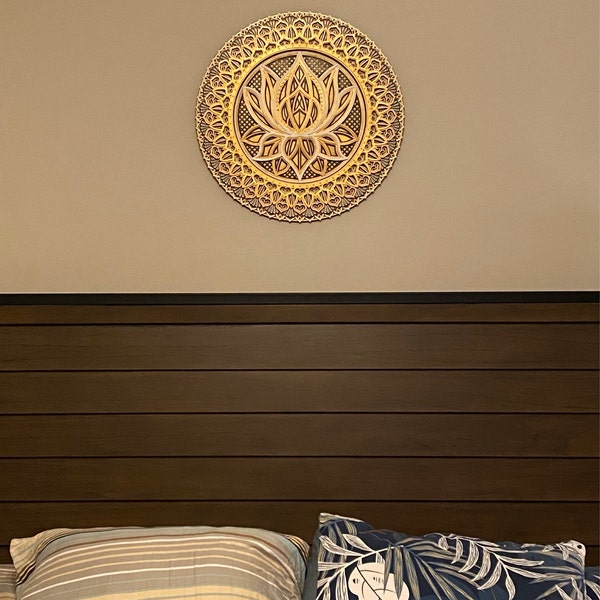 Lotus Flower Wooden Mandala Wall Art, Spiritual Decor With 7 Chakra ...