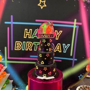 Neon Theme Cake Topper Personalized Cake Topper Glow in the Dark Theme ...