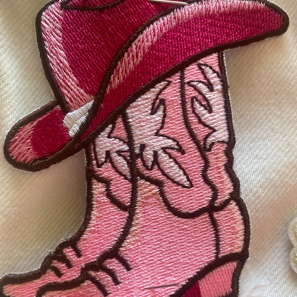 Pink Cowboy Hat Boots Patch Western Girly Rodeo Embroidered Iron on ED5 ...