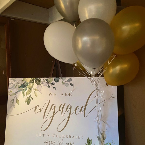 Greenery Gold Engagement Sign, Edit With Templett, Fully Editable ...