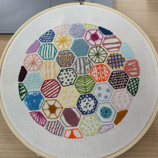 Hexagon Sampler, Hand Embroidery PDF Pattern, Embroidery Sampler, Learn ...