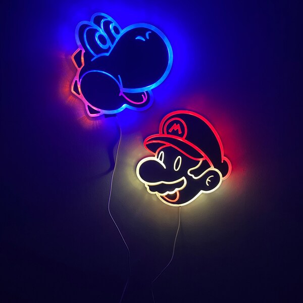 Yoshi Sign , Neon Like , Yoshi Light Art , Wall Decor, Yoshi Colored ...