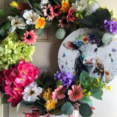 Baby Cow Wreath Sign, Metal Wreath Sign, Round Wreath Sign Personalize ...