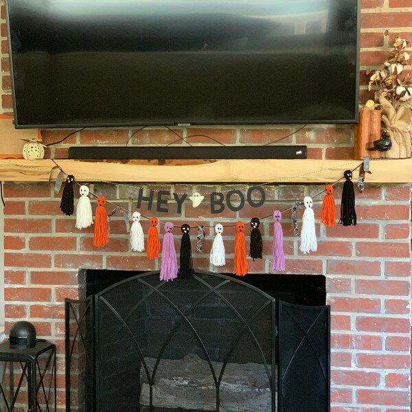 Hey Boo Banner With Felt Ghost Halloween Banner Halloween Decorations ...