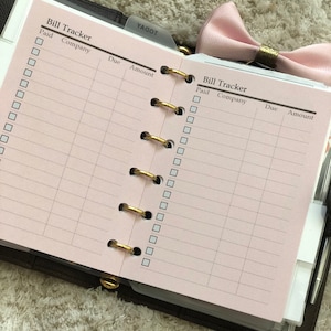 PRINTED Bill Tracker Planner Insert Refills Pink Blush for Your Pm Mm ...