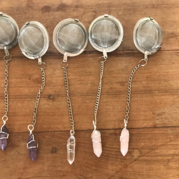 Amethyst Double Point Crystal Stone and Stainless Steel Tea Ball Tea ...