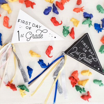 First Day of 1st First Grade Pennant Flag Printable Homeschool School ...