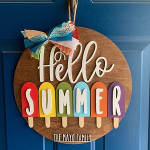 Hello Summer Door Hanger Summer Wreath Front Door Decor Summer Door ...