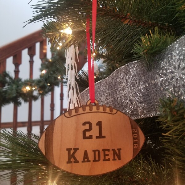 Custom Football Laser Engraved Wood Christmas Ornament Sport Mom ...