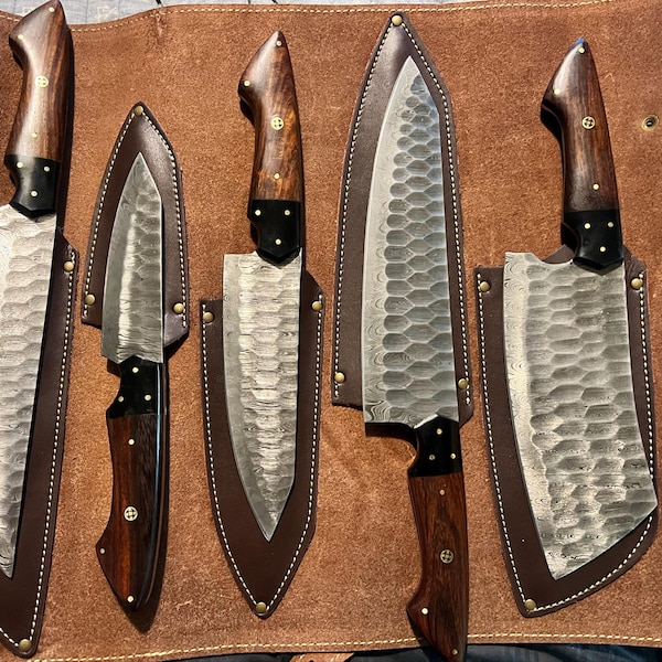 Handmade Damascus Chef Knives Set 6 Pcs Rose Wood Handle Best Gift for ...