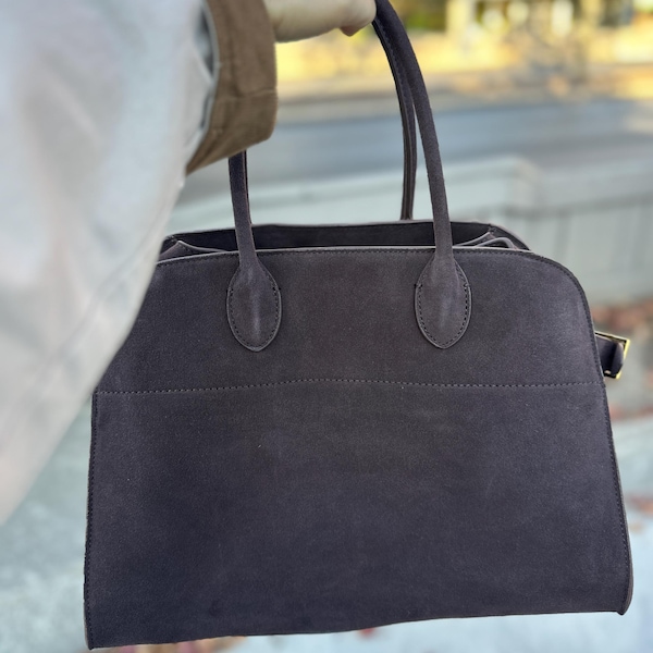 Suede Tote Bag, Large Leather Tote Bags, Minimal Design Handbag - Etsy