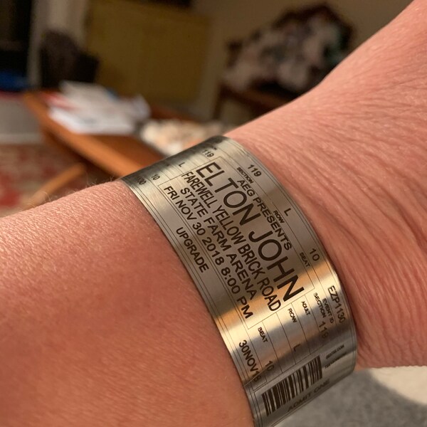 Concert Ticket Bracelet, Silver or Gold Stainless Steel Cuff Bracelet ...