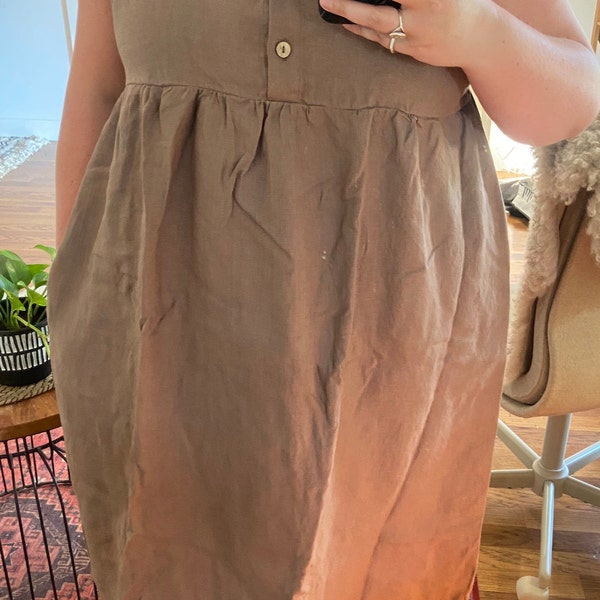Linen Loose Sleeveless Dress With Hidden Side Pockets Malibu Nursing