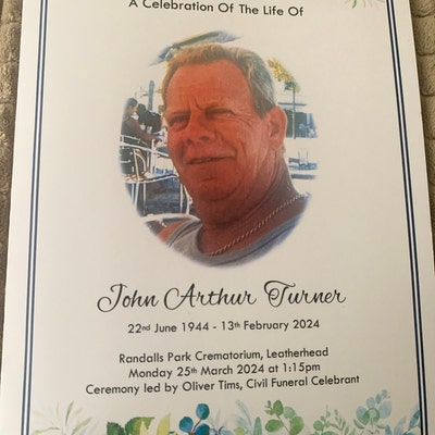 Personalised Funeral Order of Service & Laminated Memorial Cards Forget ...