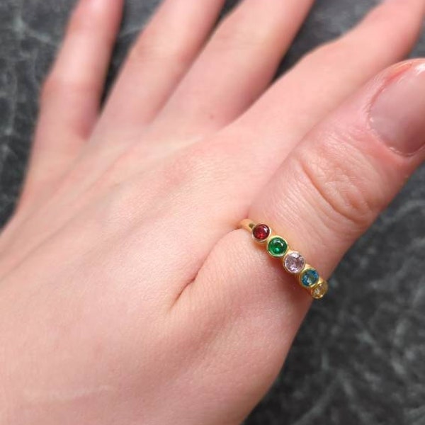 Multi Stone Family Ring, Birthstone Sterling Silver Ring for Mom ...