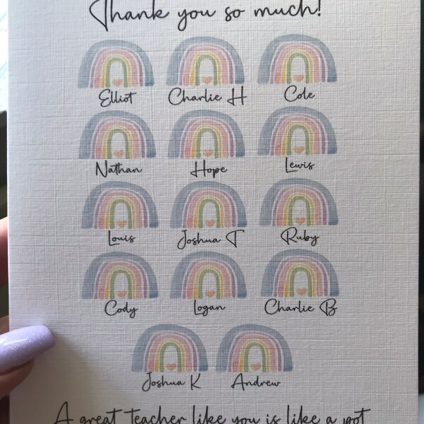Personalised Thank You Teacher Class Rainbow Card, Thank You Teacher ...