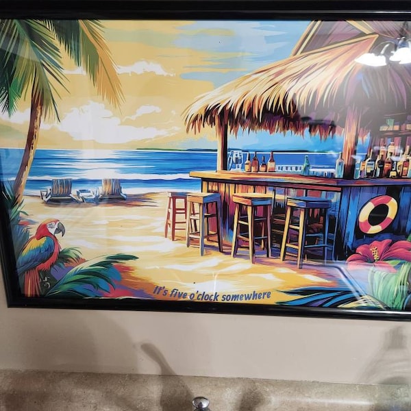 Framed Tropical Poster Jimmy Buffett Margaritaville Wall Art Caribbean ...