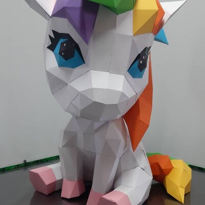 Papercraft 3D Unicorn on Clouds & Rainbow PDF,SVG Template for DIY ...