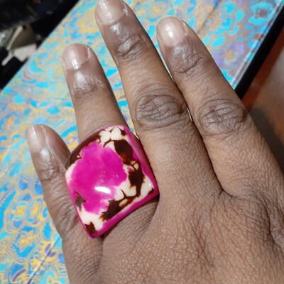 Pink Ring. Tagua Nut Ring. Handmade Unique Statement Jewelry. Chunky ...