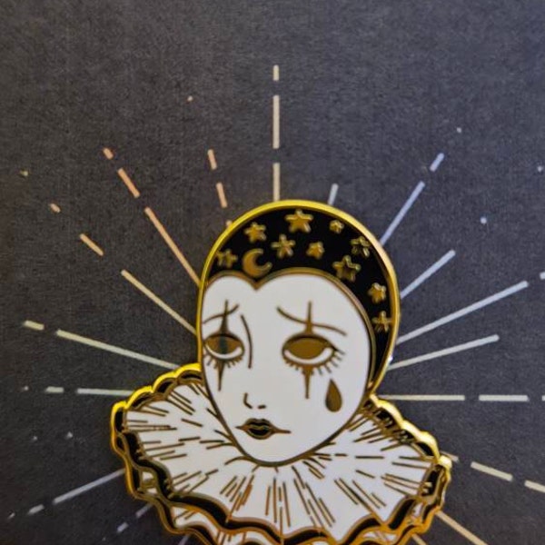 Sad Pierrot Clown Girl Enamel Pin - Golden Metal - Etsy