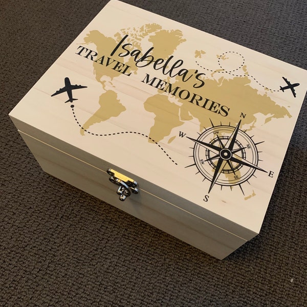 Travel Mementos Box World Map Compass Vintage Personalised Memory Box ...